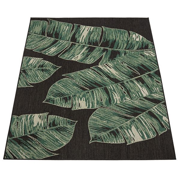 Tropical Outdoor Rug Jungle Leaves Design for Patio or Balcony