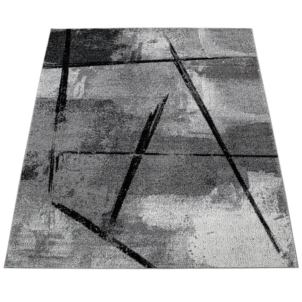 Grey Black Area Rug Modern Design with Abstract Paint Effect