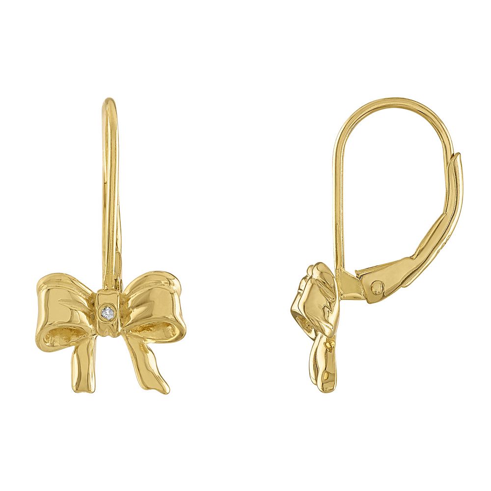 Junior Jewels Kids' Gold Over Silver Diamond Accent Bow Leverback Earrings