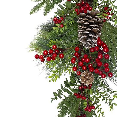 28" Berry Pine and Eucalyptus Artificial Teardrop Christmas Swag - Unlit