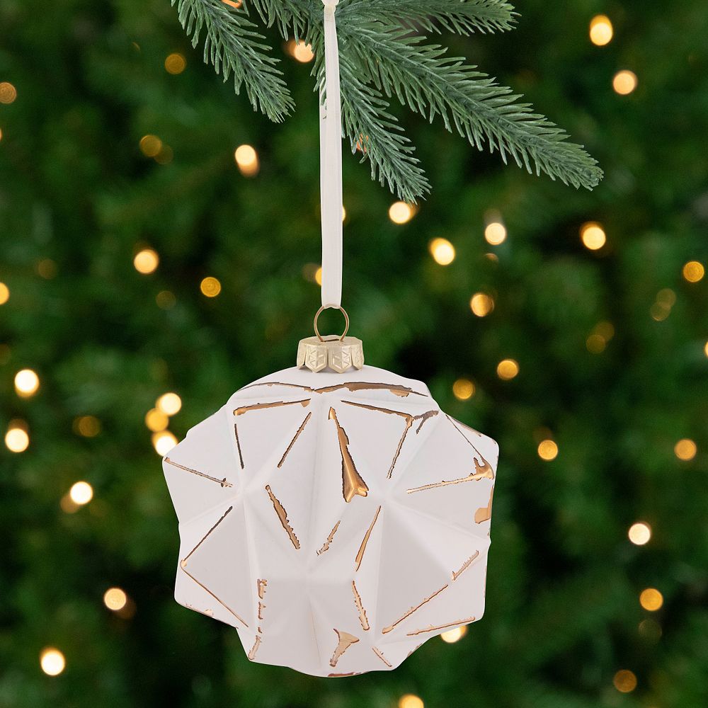 4" Pink and Gold Round 3D Geometric Glass Christmas Ornament