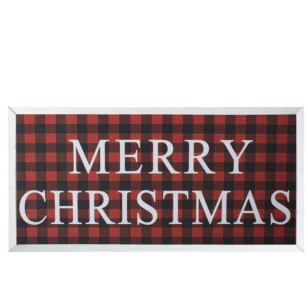 24” Red and Black Buffalo Plaid Merry Christmas Wooden Hanging Wall Sign