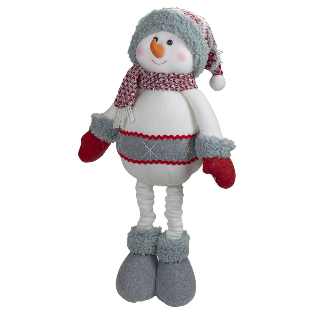 22" Red and Gray Plush Nordic Snowman Christmas Figure