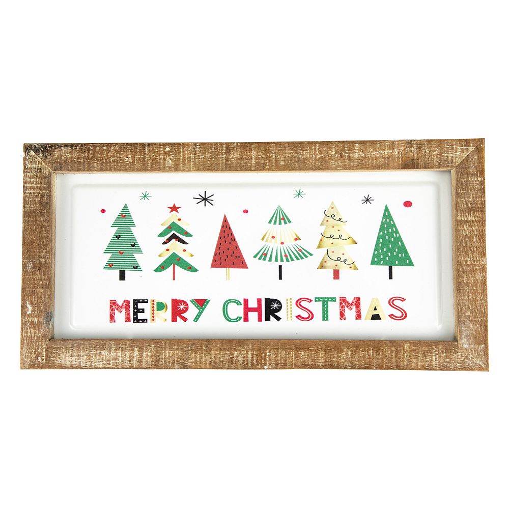 11.75" Framed Merry Christmas with Trees Wall Sign