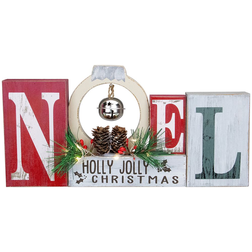 13" LED Lighted Noel Holly Jolly Christmas Sign with Jingle Bell