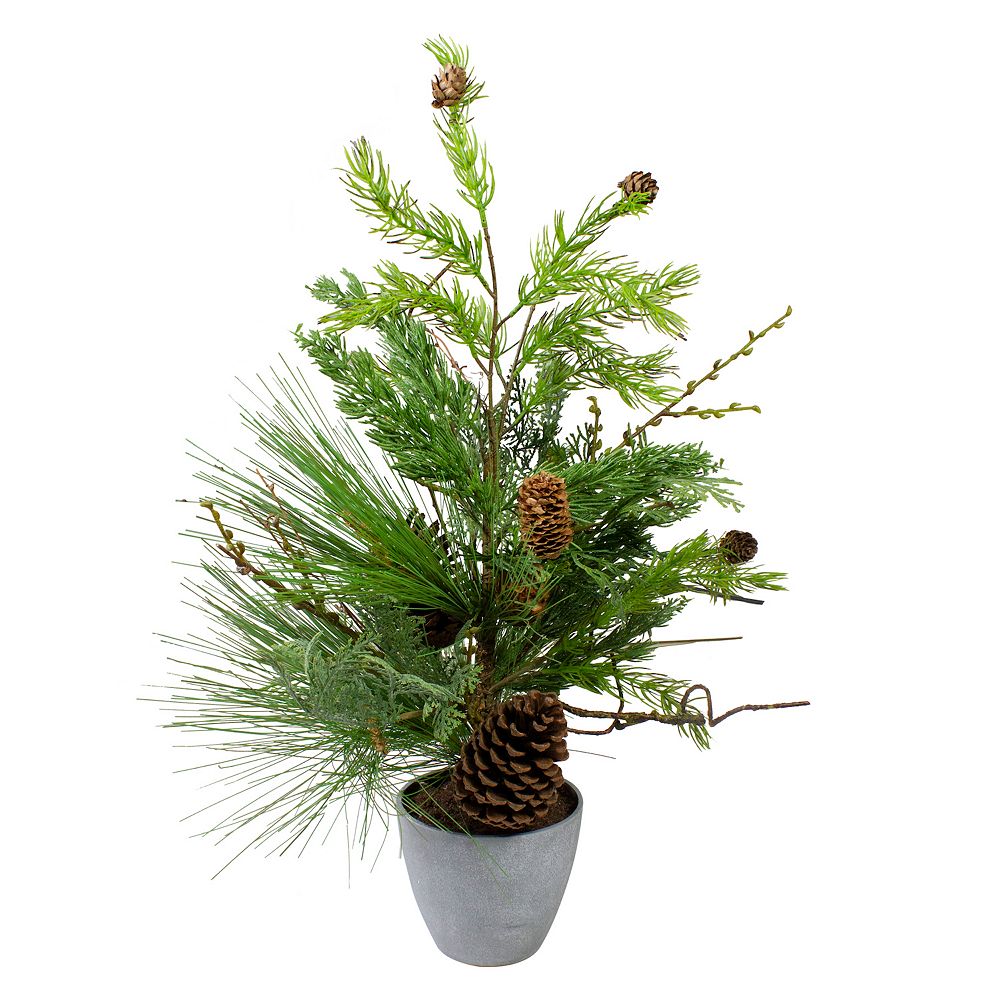 2' Potted Mixed Pine Cedar and Twig Artificial Christmas Tree - Unlit