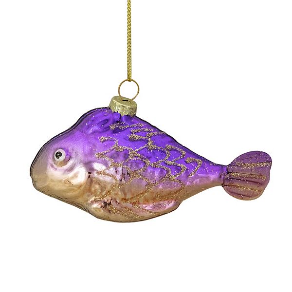 4" Purple and Gold Glass Fish Christmas Ornament