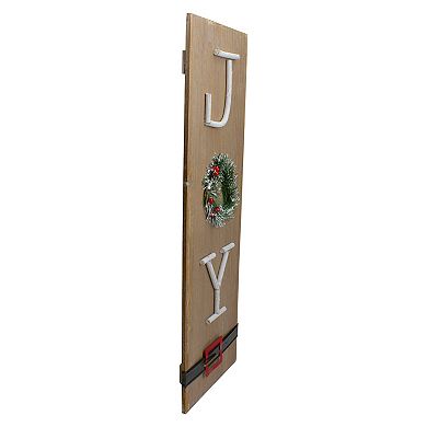 23.75" Vertical Beige Wooden Joy Christmas Sign with Santa's Belt