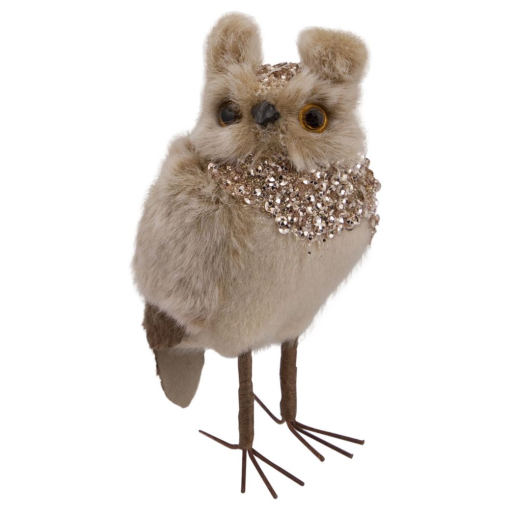 6" Brown Sequin Standing Owl Christmas Figurine