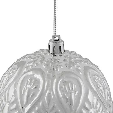 3.5" White and Silver Floral Distressed Christmas Ball Ornament