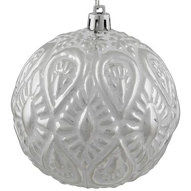 3.5" White and Silver Floral Distressed Christmas Ball Ornament