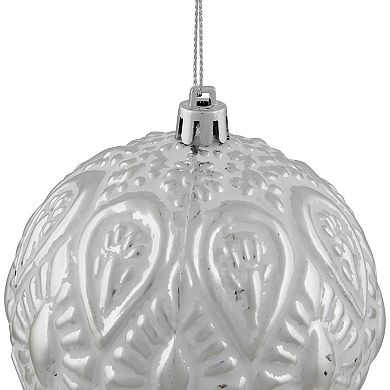 3.5" White and Silver Floral Distressed Christmas Ball Ornament