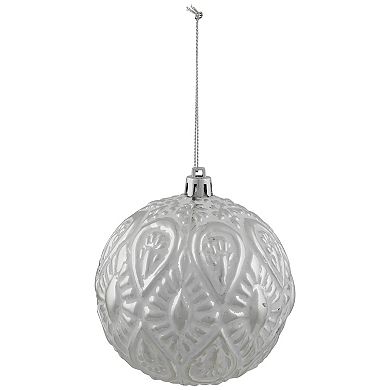3.5" White and Silver Floral Distressed Christmas Ball Ornament