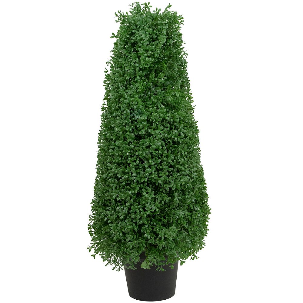 30" Artificial Boxwood Cone Topiary Tree with Round Pot Unlit
