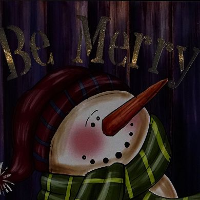 LED Lighted "Be Merry" Smiling Snowman Christmas Canvas Wall Art 11.75 ...