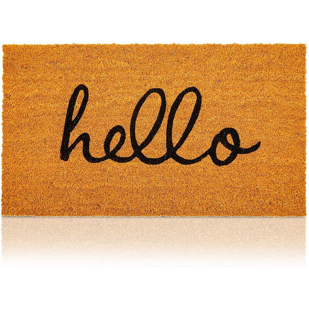 Hello Welcome Coco Coir Mat, Nonslip Outdoor Natural Door Mat (17 x 30 In)