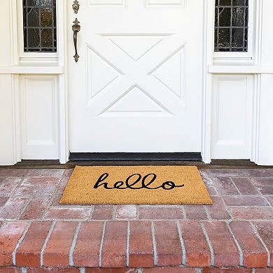Hello Welcome Coco Coir Mat, Nonslip Outdoor Natural Door Mat (17 x 30 In)