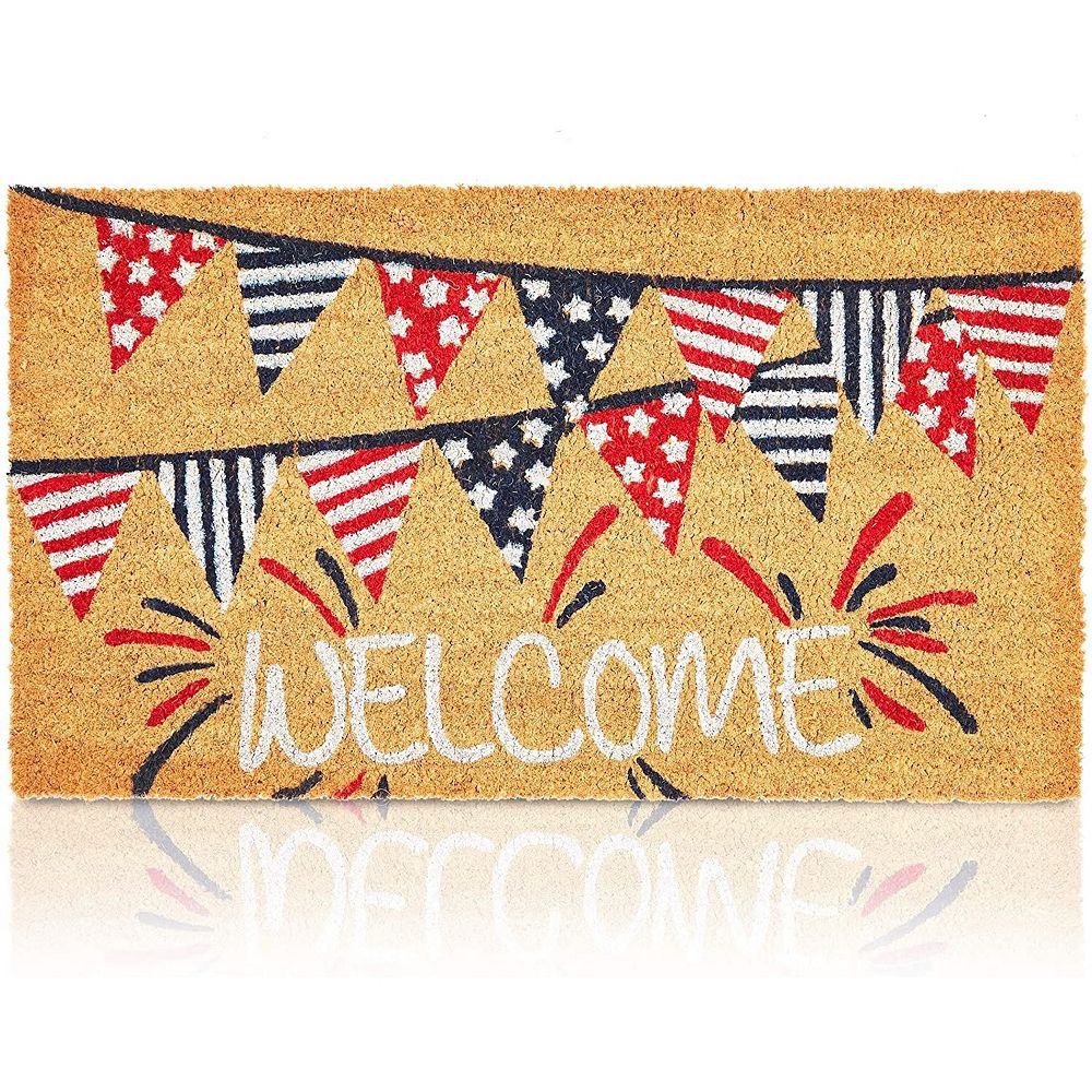 4th of July Patriotic Outdoor Doormat, Nonslip Natural Coco Coir Mat ...