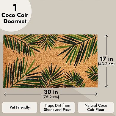 Tropical Theme Coir Door Mat for Outdoor Entrance, Coconut Fiber Leaf ...