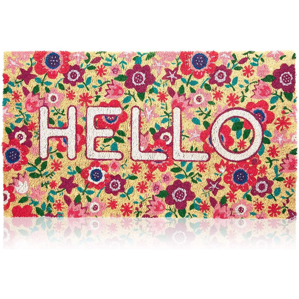 Natural Coir Hello Spring Door Mat For Outdoors, Floral Non Slip Rug ...