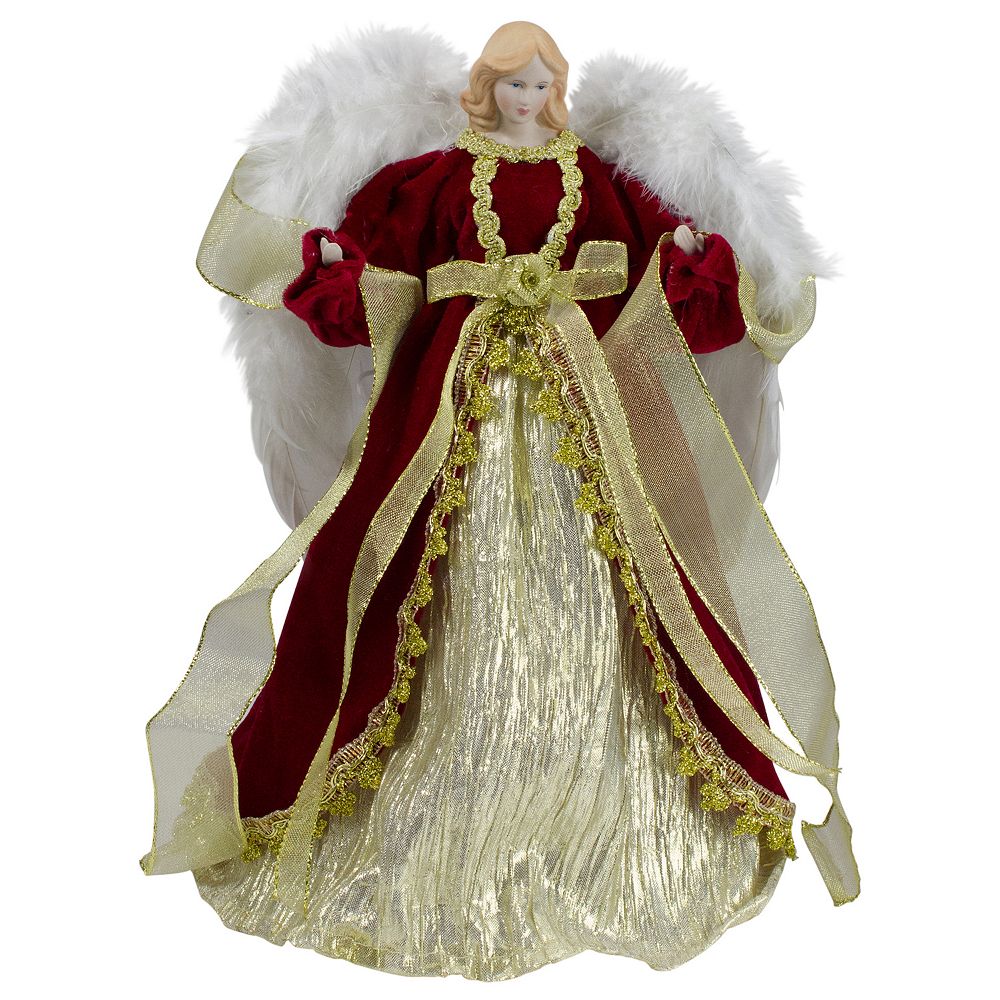 14" Red and Gold Traditional Angel Christmas Tree Topper - Unlit