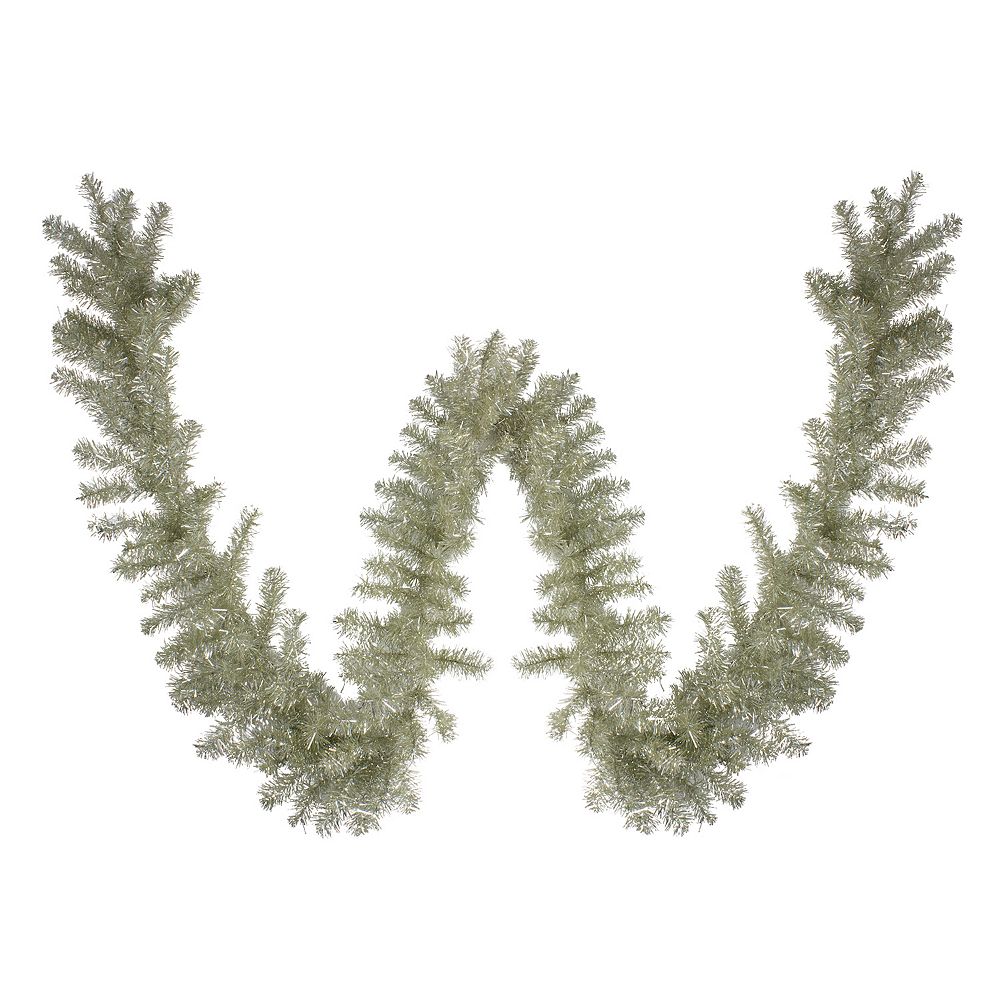 9 x 12 Pre-lit Metallic Sheer Champagne Artificial Christmas Tinsel ...