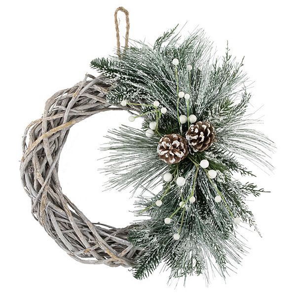 Frosted Pine Cone and Foliage Artificial Christmas Twig Wreath 15 Inch ...