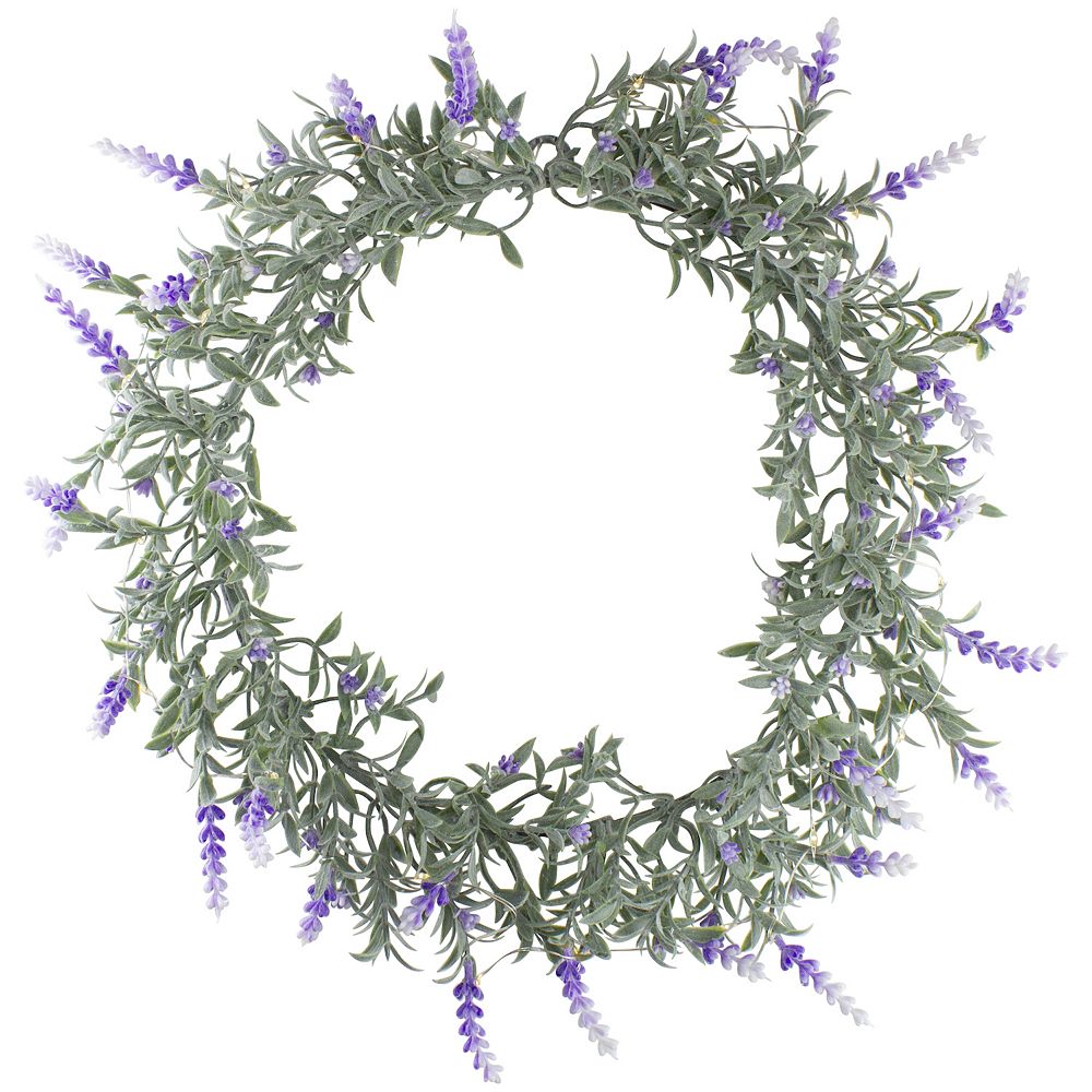 LED Lighted Artificial White/Purple Lavender Spring Wreath- 16-inch ...