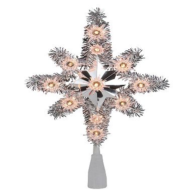 11" Silver Lighted Tinsel Star of Bethlehem Christmas Tree Topper ...