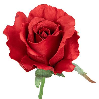 26" Long Stem Red Blooming Rose Artificial Floral Silk Pick