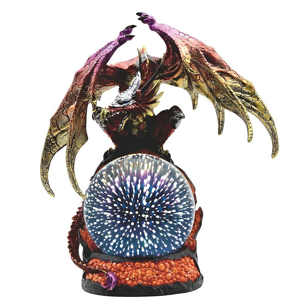 FC Design 12.5"H LED Red Dragon with Golden Wings Optic Globe Statue ...