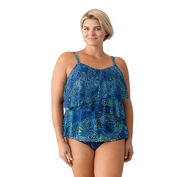 Plus Size Del Raya Asymmetrical 3 Tier Mesh Tankini Top