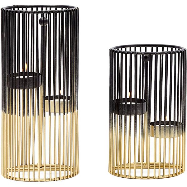 Juvale Metal Candle Holder Set, Gold and Black Modern Table Decor (2 ...