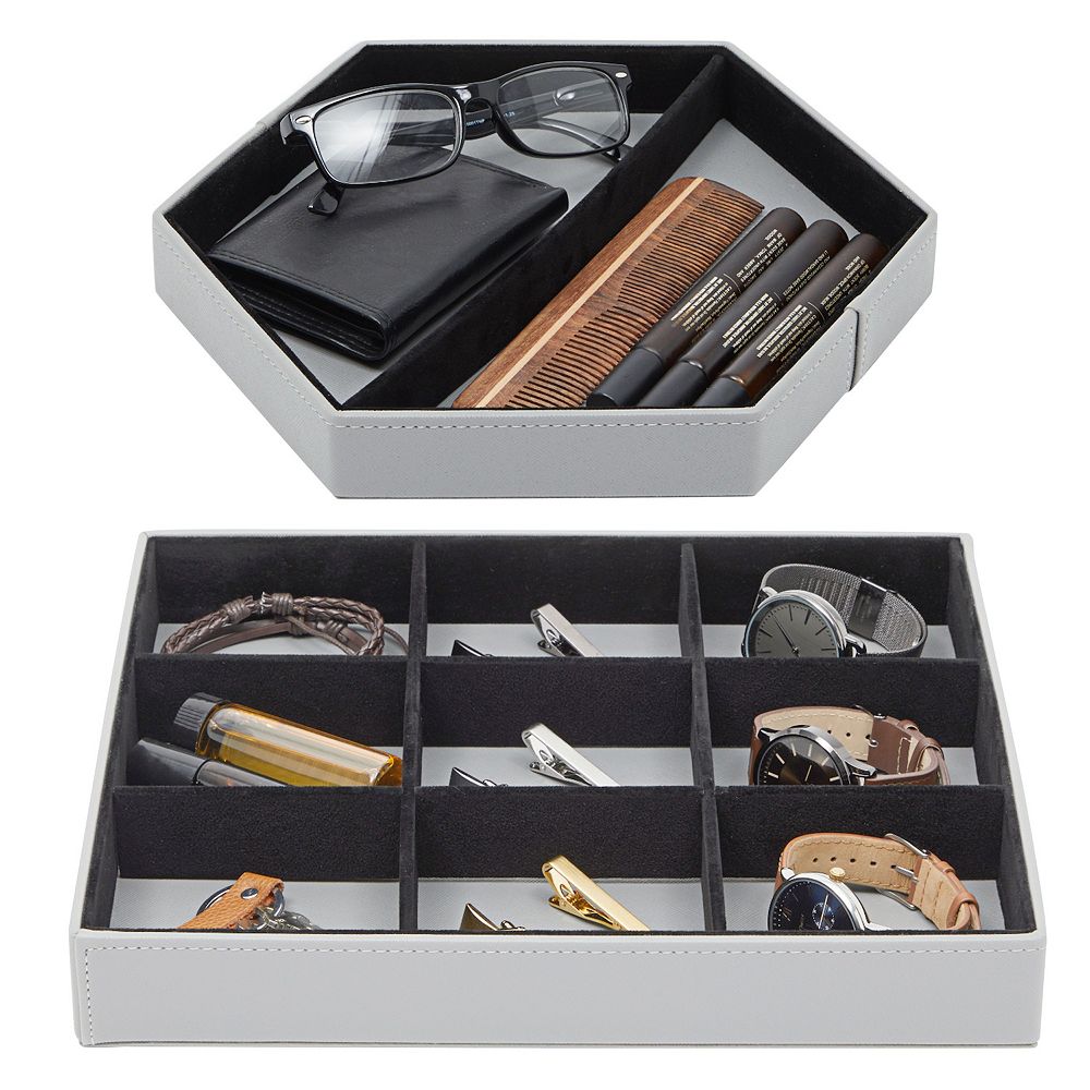 Set of 2 Faux Leather Valet Tray for Men, Customizable Catch All Trays ...