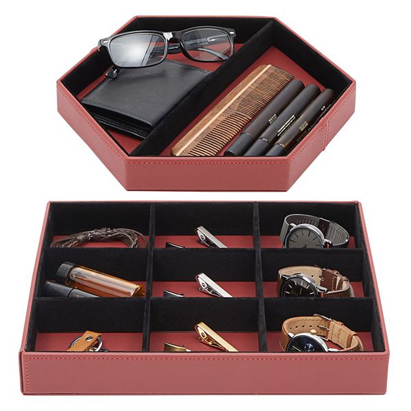 Set of 2 Faux Leather Valet Tray for Men, Customizable Catch All Trays ...