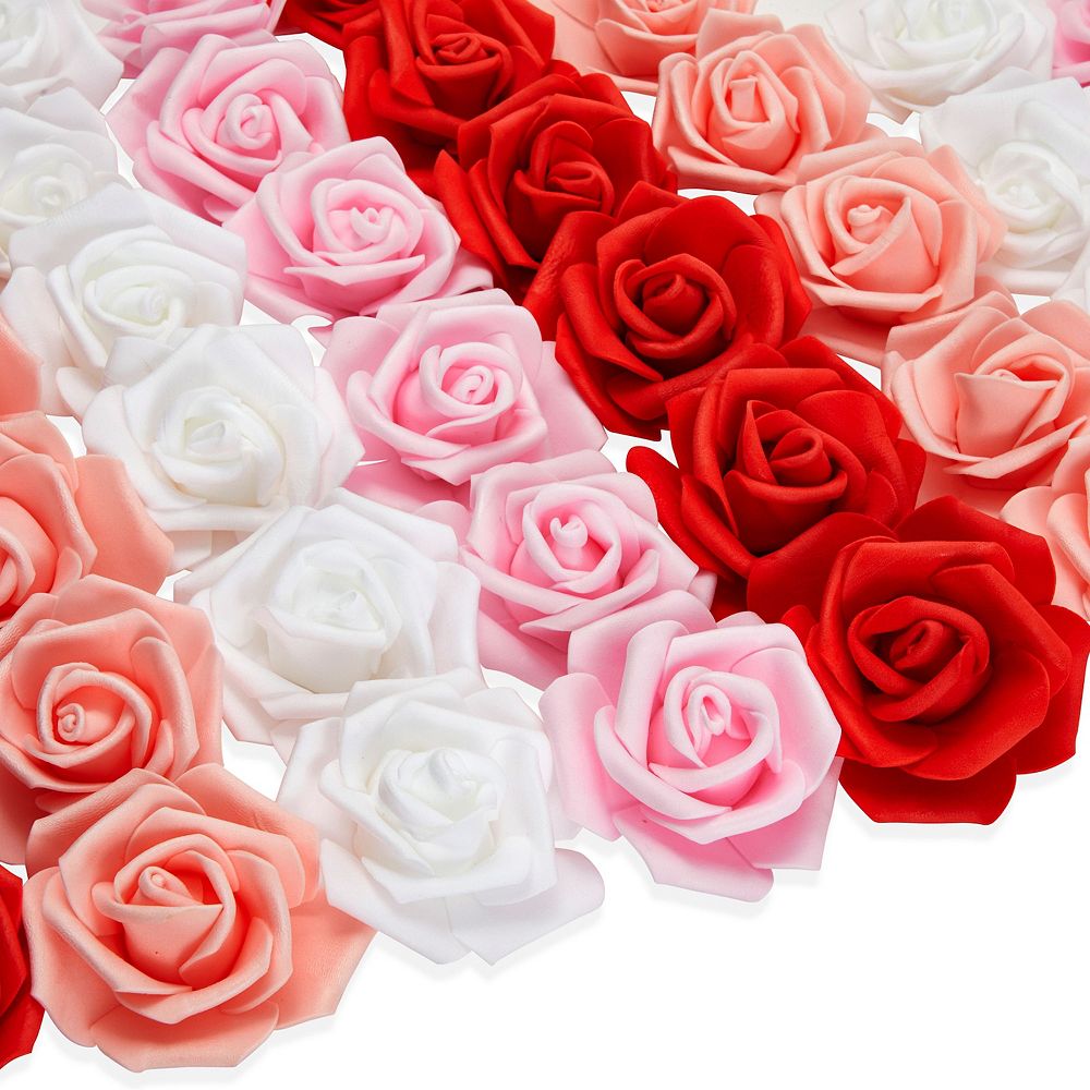 Artificial Rose Flower Heads (3 x 3 x 1.25 in, 4 Colors, 100 Pack)