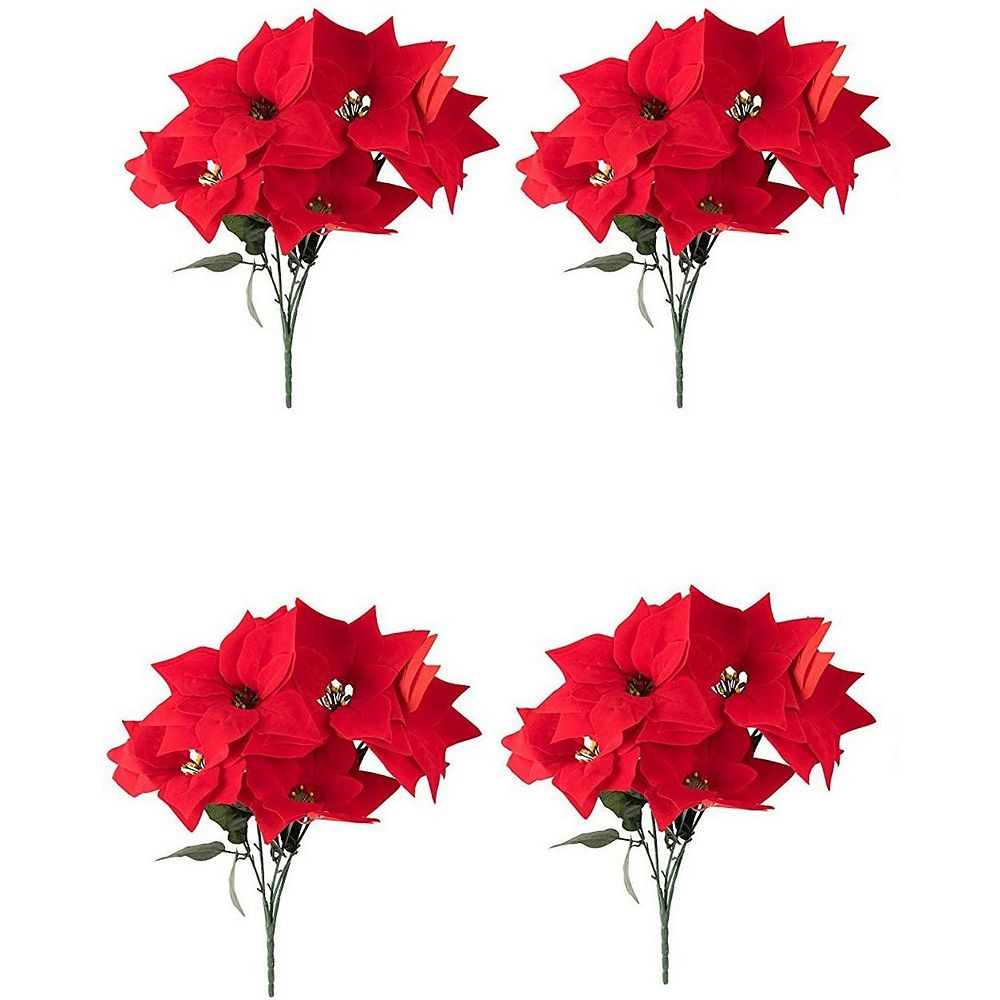 4x Poinsettia Artificial Christmas Flower Holiday Home Vase Table ...