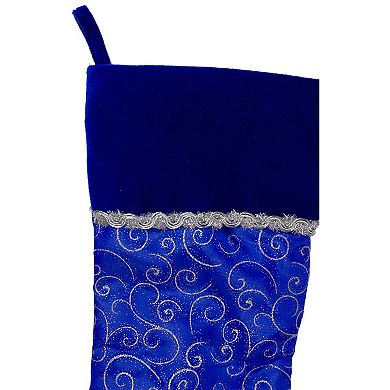 20.5" Royal Blue and Silver Swirl Christmas Stocking with Velveteen Cuff
