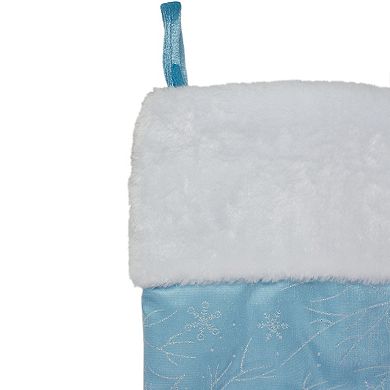 21" Blue and White Glitter Snowflake Christmas Stocking