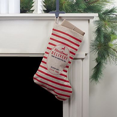 19" Beige and Red Striped "Christmas Delivery" Stocking With Loop