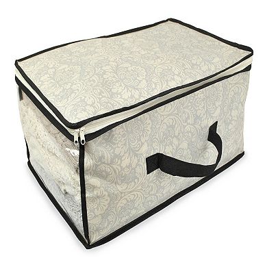 Set of 2 Gray Damask Patterned Soft Storage Bins with Zipper Closure 18"