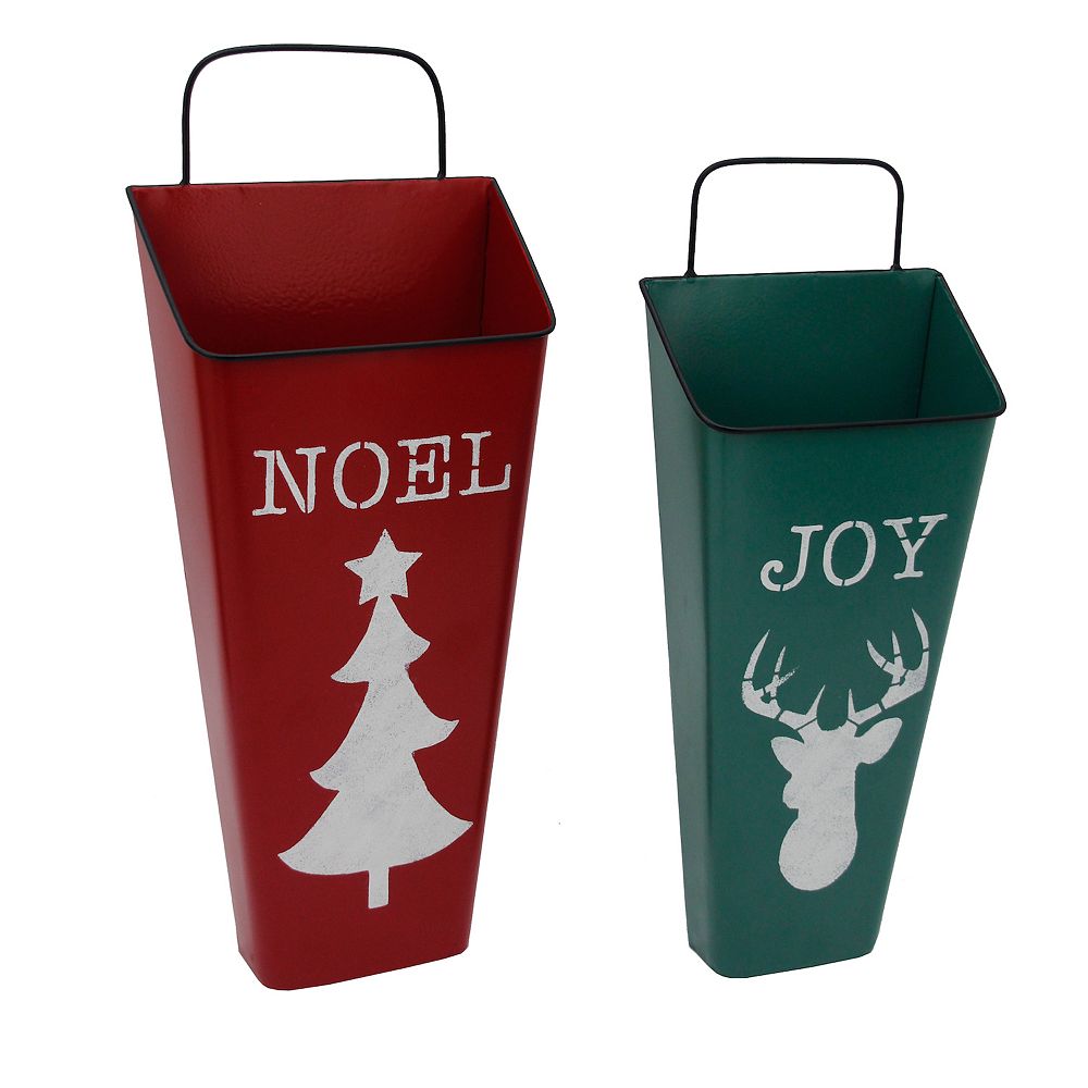 Set of 2 Red Noel and Green Joy Christmas Container Wall Hangings 19.75"