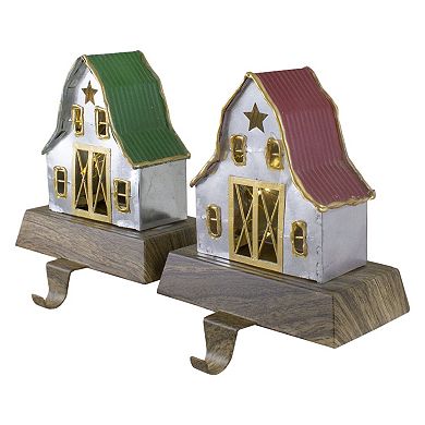 Set of 2 LED Lighted Galvanized Barn Christmas Stocking Holders 5.5"