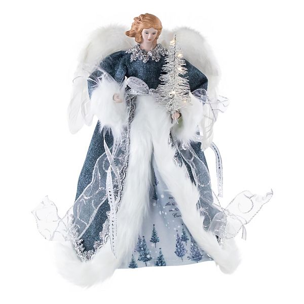 14" Blue Angel with Lighted Tree Christmas Tree Topper