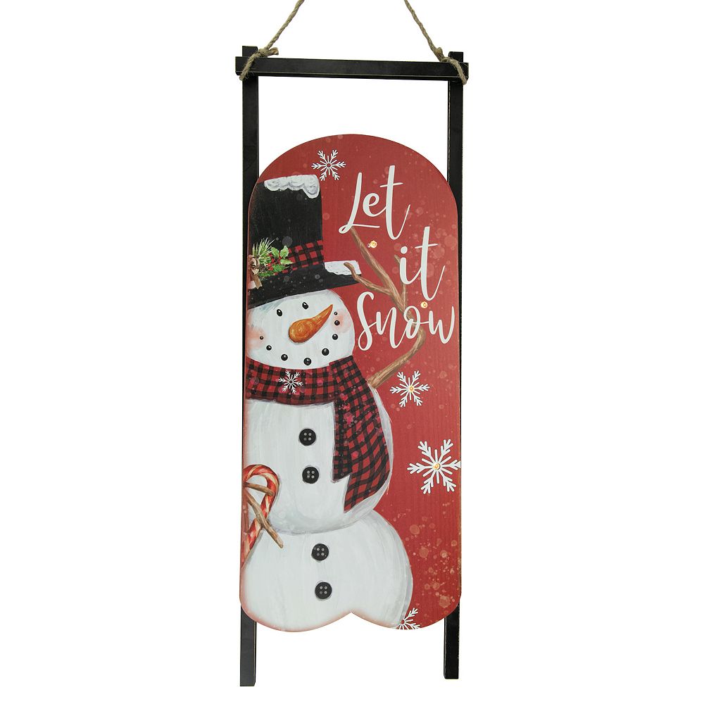21.75" LED Lighted 'Let it Snow' Snowman Sled Christmas Wall Sign