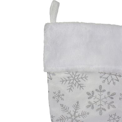 20" White and Silver Snowflakes Christmas Stocking