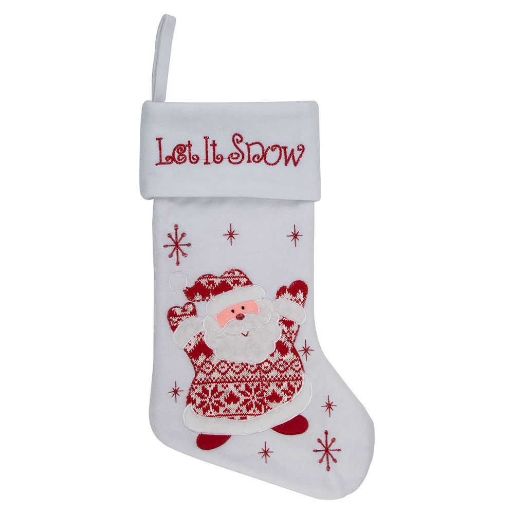 19" Red and White "Let It Snow" Santa Claus Embroidered Christmas Stocking