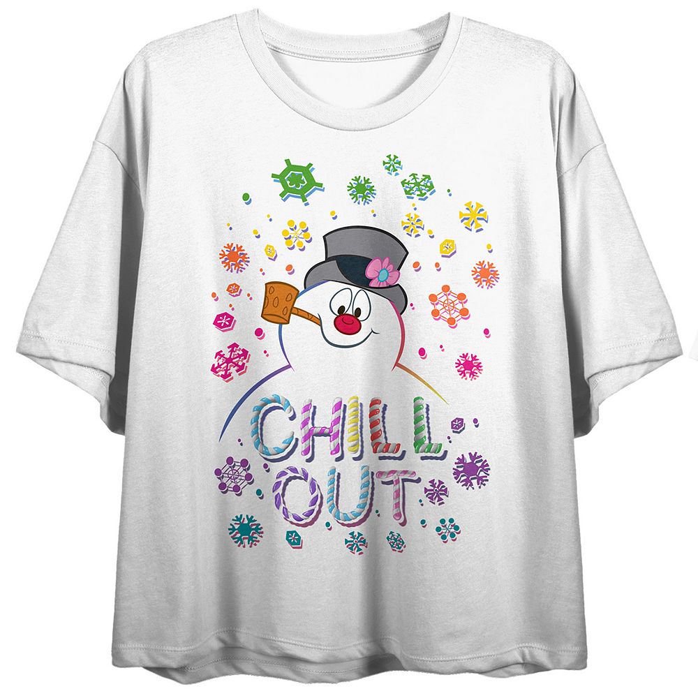 Juniors' Frosty The Snowman "Chill Out" Cropped Graphic Tee