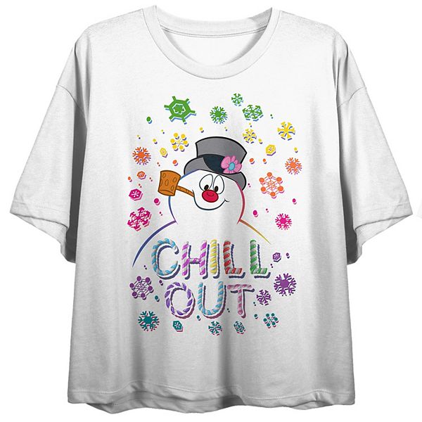 Juniors' Frosty The Snowman "Chill Out" Cropped Graphic Tee