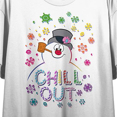 Juniors' Frosty The Snowman "Chill Out" Cropped Graphic Tee